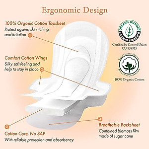 Livlit Super Long Overnight Pads Sanitary Pads, 100% Organic Cotton from Texas, Heavy Absorbency, Powerful Leak Protection, Unscented, Extra Long Length Pads for Women (10 Count)