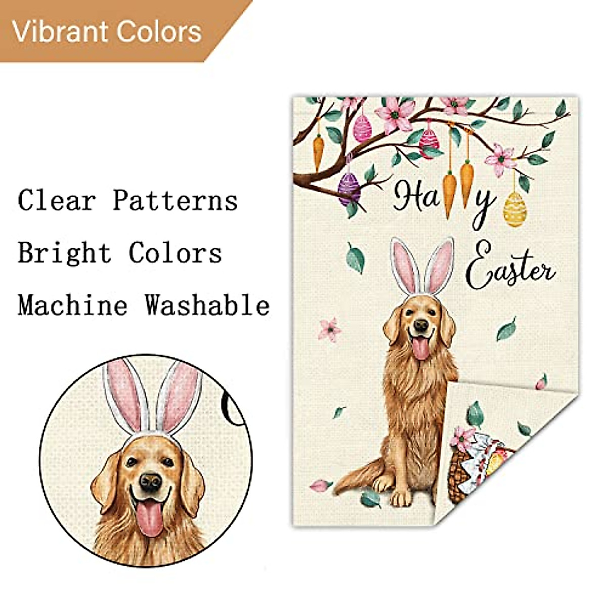 Happy Easter Garden Flag 12x18 Double Sided Burlap, Small Welcome Easter Egg Tree Dog Bunny Rabbit Garden Yard Flags for Spring Outdoor Outside Decoration (Only Flag)