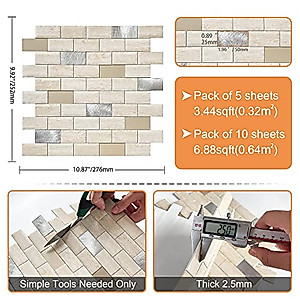 VAOVI Peel and Stick Tile Backsplash Kitchen,Stick on Backsplash Self Adhesive Wall Tiles Bathroom Shower Tiles Waterproof(10Tiles,Beige)