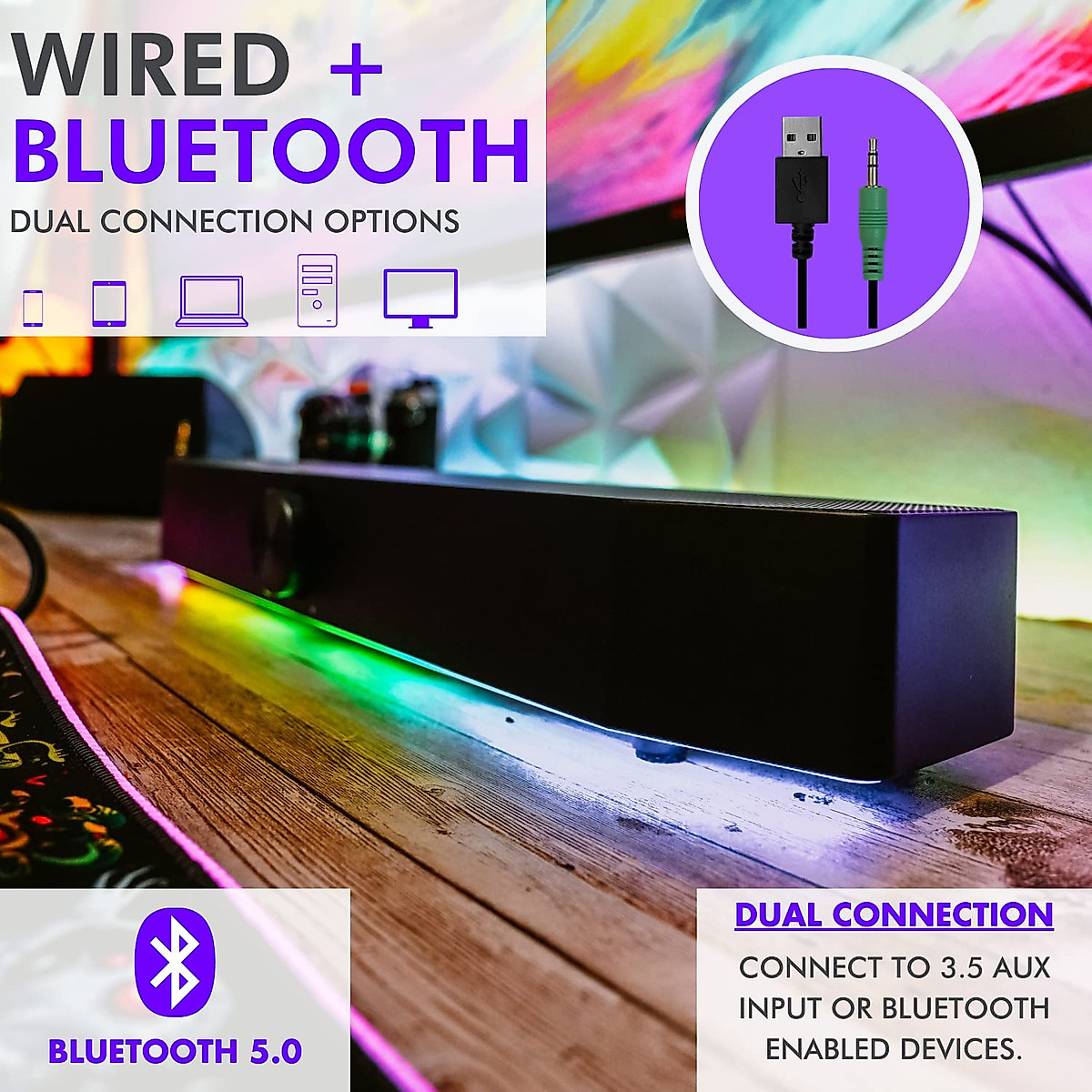 Tilted Nation Computer Soundbar for Desktop (White (Old))