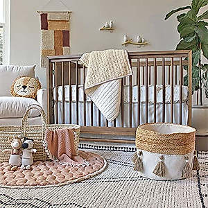 Crane Baby Fabric Storage Bin for Nursery and Toddlers, Toy Storage for Boys and Girls, Cream and Beige, 13" w x 12" h