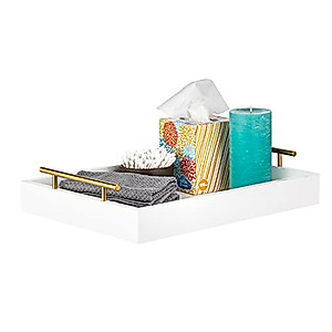 Liphontcta Large Wood Serving Tray or Ottoman Tray with Metal Handles - Garden Sculpture Outdoor Decoration