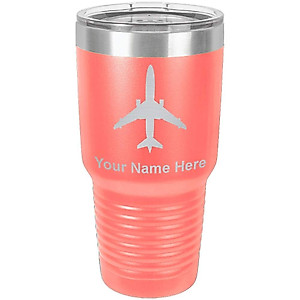 LaserGram 30oz Vacuum Insulated Tumbler Mug, Jet Airplane, Personalized Engraving Included (Coral)