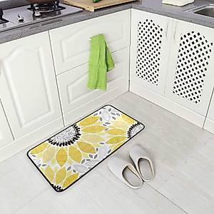 Kitchen Mat Abstract Floral Sunflowers Kitchen Rug Mat Anti-Fatigue Comfort Floor Mat Non Slip Oil Stain Resistant Easy to Clean Kitchen Rug Bath Rug Carpet for Indoor Outdoor Doormat