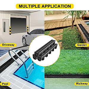 VEVOR Trench Drain System, Channel Drain with Plastic Grate, 5.9x5.1-Inch HDPE Drainage Trench, Black Plastic Garage Floor Drain, 3x39 Trench Drain Grate, with 3 End Caps, for Garden, Driveway-3 Pack