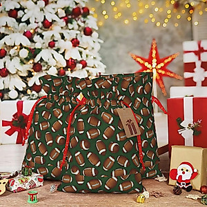 WURTON Gift Bag With Drawstring, Football Green Canvas Gift Bags, Present Wrap Bags For Christmas, 6.9 X 4.7 In