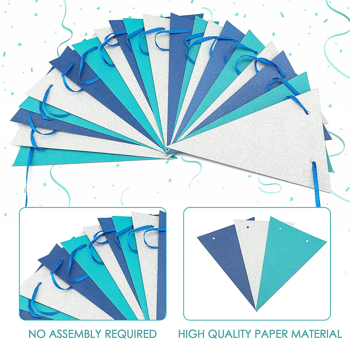 Anwyll Pennant Banner Flags,40Ft Triangle Banner Bunting Flags,Blue Silver Paper Pennant No-DIY for Graduation,Grand Opening,Party Celebrations,Wedding,Baby Shower Decoration,Indoor and Outdoor