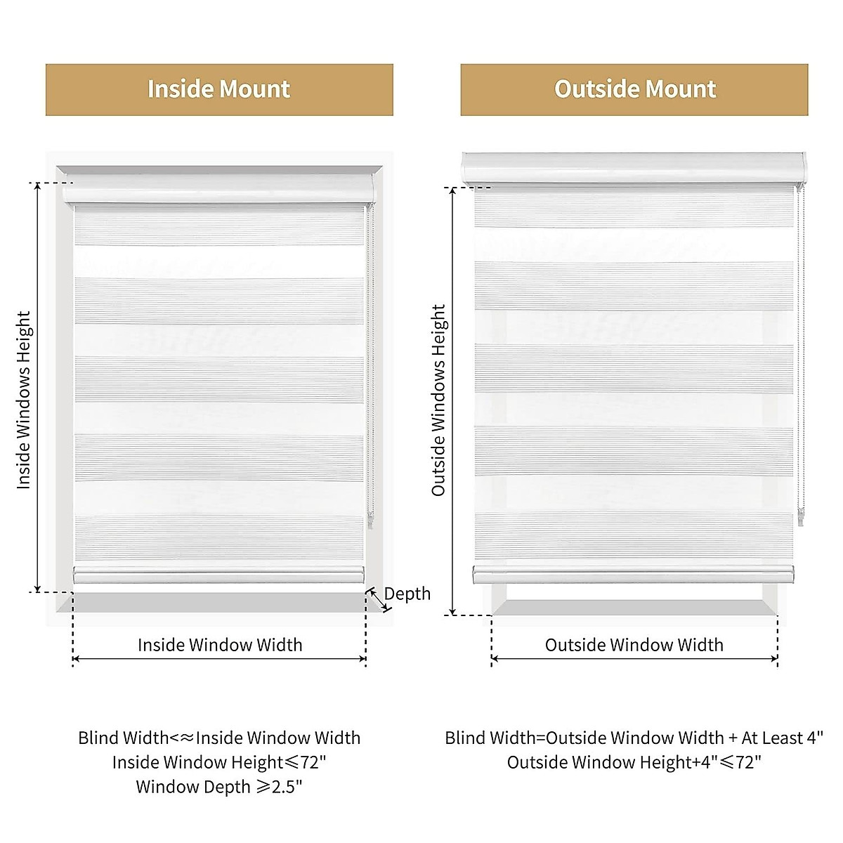 Allbright White Zebra Window Blind 20" W X 72" H Dual Layer Roller Sheer Shades, Room Darkening Blinds for Home Office Doors Easy Install