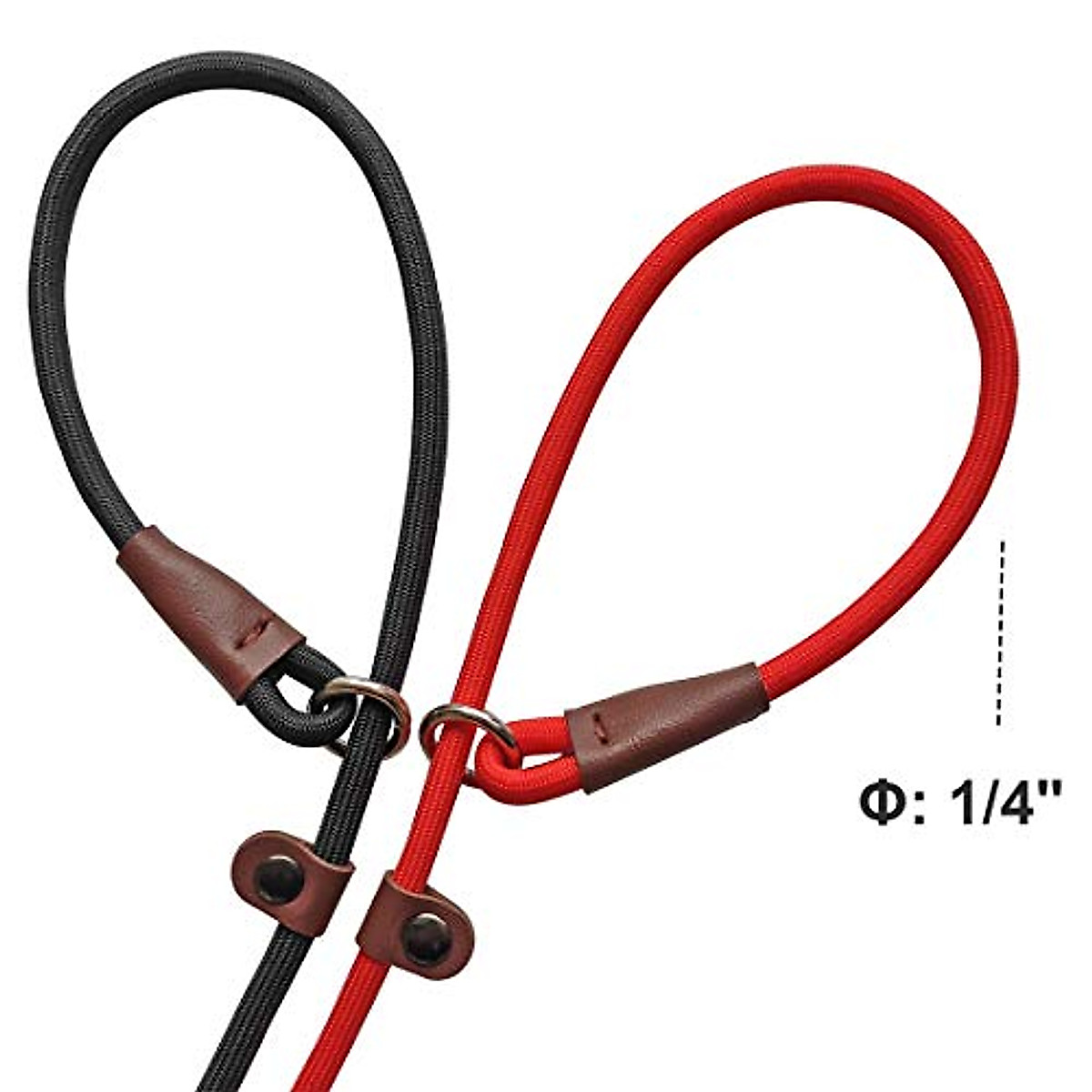 BTINESFUL 7FT Slip Lead Dog Leash, Strong Nylon Rope Leash, 1/4 & 1/2 inch Diam Dog Training Lead for Small Medium Large Dogs (1/4" * 7 FT, Black)