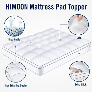 HIMOON Twin Size Mattress Pad Topper - Extra Thick Mattress Protector Pillow Top with 21" Deep Pocket for 8-24 inches Mattress, Snow Down Alternative Fill for 39 * 75 Inch Size Bed.
