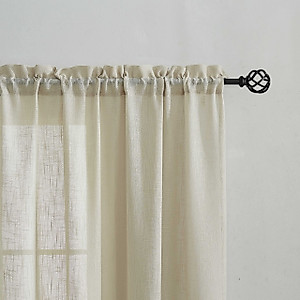 Home Brilliant Linen Sheer Curtain Linen Curtains for Living Room Filtering Sunlight Semitransparent Panels for Bedroom Window Trearment Curtain, Set of 2, 54 x 45 Inch, Beige