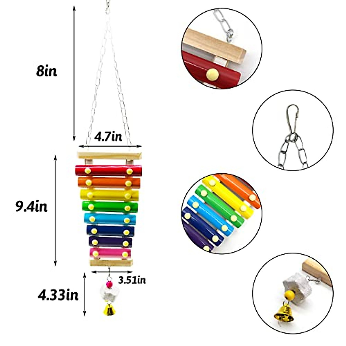 PINVNBY Chicken Toys Set Hens Xylophone Toy with 8 Metal Keys Chook Suspensible Wooden Swing Ladder Chick Veggies Skewer Fruit Holder Hanging Feeder for Chicken Coop Accessories Supplies (Suit 2)