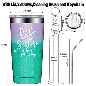 Fufandi Sister Birthday Gift Ideas - Sister Gifts from Sister - Big Sister Gift - Mother's Day Christmas Gifts for Sister - Thanks for Being a Badass Sister Tumbler Cup 20oz