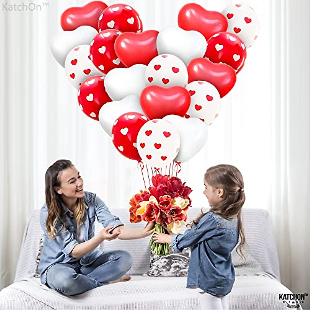 Red and White Valentines Day Balloons Latex - Pack of 40 | Heart Shaped Balloons for Valentines Day Decorations | Red Heart Balloons for Romantic Decorations Special Night | Valentines Decorations