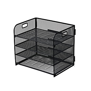 YFEEN 4 Tier Paper Organizer File Sorter Organizer with Handle,Mesh Office Desk Organizer for Letter,Document,File Organizer for Office,Home or School-Black