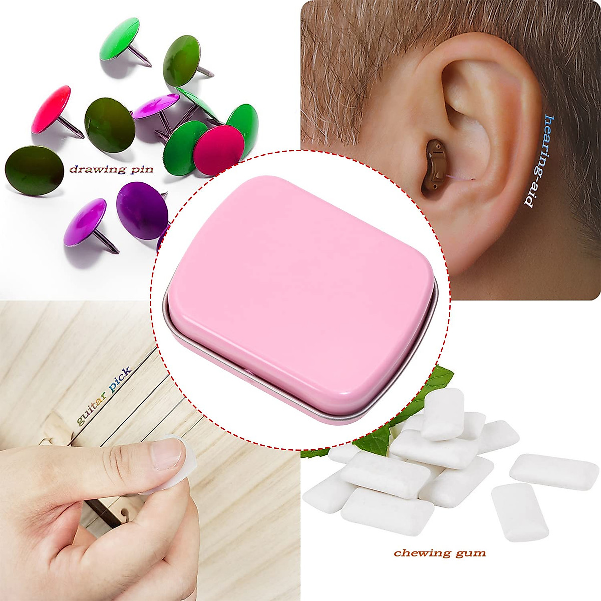 Mini Skater Small Metal Portable Storage Box, Mini Rectangle Empty Hinged Tins with Lid, Home Organizer for Drawing Pin, Pills, Candies, Earring and Jewelry Craft, 8Pcs (Pink)