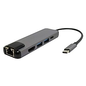 Leya-US Spare Part USB3.1 Hub Type-C to HDMI + Gigabit Ethernet Port + 2 Port USB3.0 + PD Adapter Cable Compatible for MacBook Pro