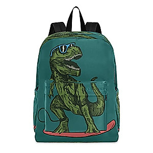 Lightweight School Backpack Skateboard Dinosaur Bookbag Schoolbag Casual Daypack for Travel with Bottle Side Pockets