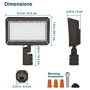 Xbuyee 150W LED Flood Light with Dusk-to-Dawn Photocell, 130lm/W 5000K Daylight 100-277V IP65 Waterproof, 150W-100W-75W Adjustable, LED Parking Lot Light with Slip Fitter Mount, ETL