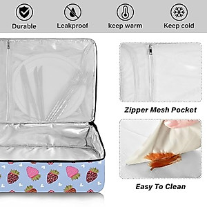 Kcldeci Insulated Thermal Food Carrier Insulated Casserole Carrier for Hot or Cold Food,Valentine's Day Hearts Strawberries Insulated Tote Bag for Potluck Cookouts Parties Picnic,Lasagna Lugger