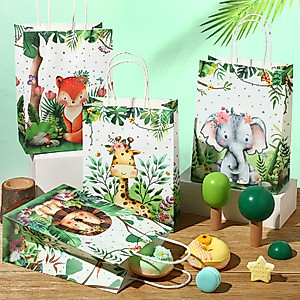 18 Pieces Safari Goodie Bags Jungle Animals Party Favor Bags with Handles Zoo Animals Print Candy Bags Woodland Gift Bags for Baby Shower Wedding Birthday Jungle Themed Party Supplies