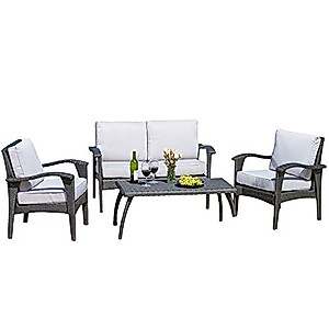 Christopher Knight Home Honolulu Outdoor Wicker Seating Set and Cushions, 4-Pcs Set, Grey