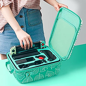 Nintendo Switch Deluxe Carrying Case-Turquoise Storage Bag with Handle and Shoulder Strap Fits Complete Switch System Console+Switch Dock+ Pro Controller +Joy-Con grip+ Poke Ball Plus & Accessories.