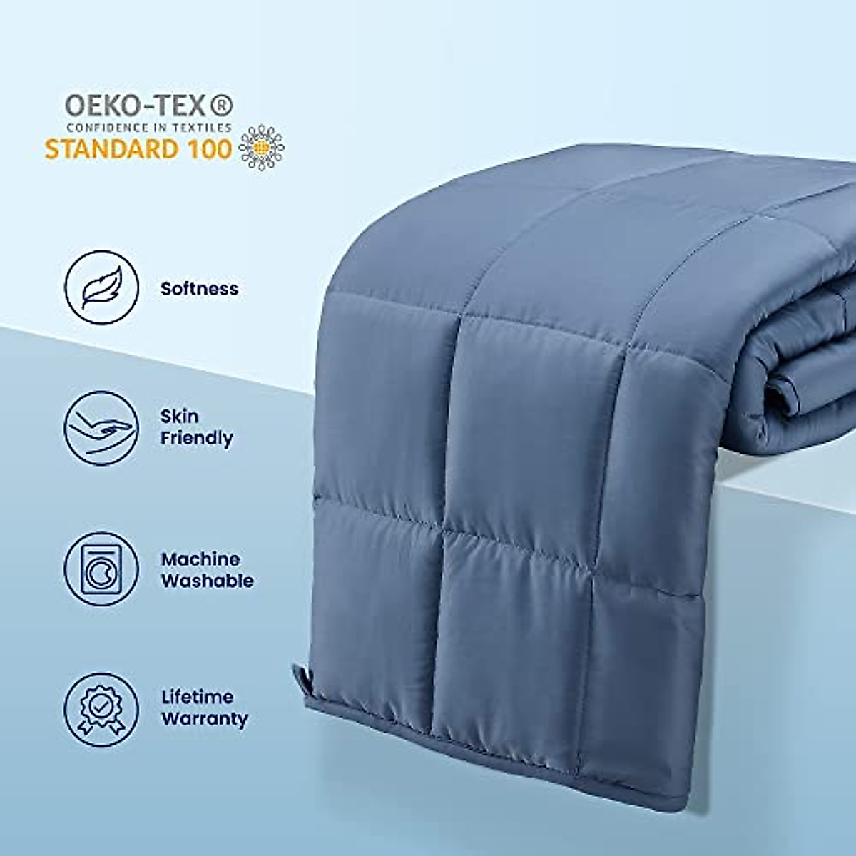 SLEEP ZONE Reversible Cooling Weighted Blanket 20 lbs Queen 60x80 inches Pressue Relief Blanket for Adults with Premium Glass Beads (Blue+Grey)
