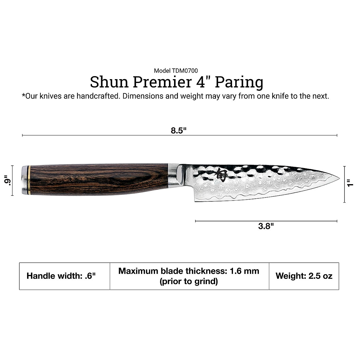 Shun Paring Knife Cutlery Premier, Small, Pakkawood