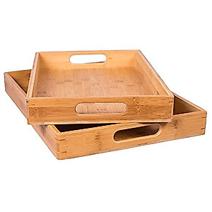BirdRock Home 2pc Bamboo Serving Trays Set with Handles - Wood - Food - Breakfast Tray - Party Platter - Nesting - Kitchen and Dining