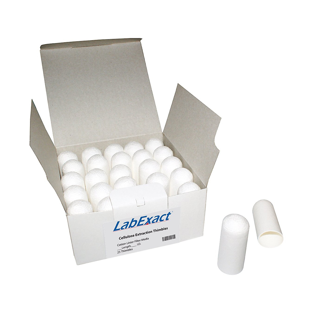 LabExact 1200096 Extraction Thimbles, Cotton, Cellulose, 33mm ID x 80mm H (Pack of 25)