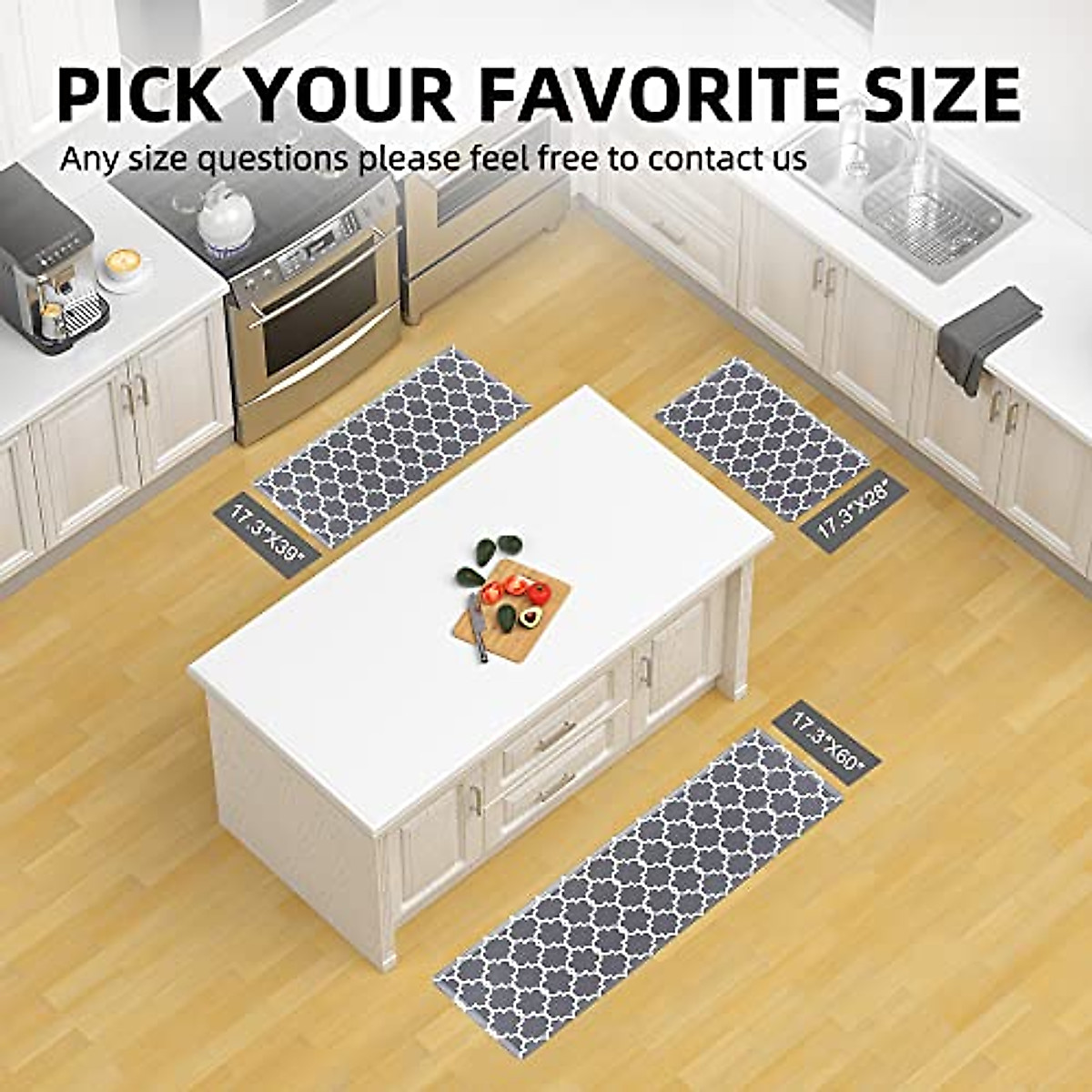 KOKHUB Kitchen Mat,1/2 Inch Thick Cushioned Anti Fatigue Waterproof Kitchen Rug, Comfort Standing Desk Mat, Kitchen Floor Mat Non-Skid & Washable for Home, Office, Sink,17.3"x28"- Grey