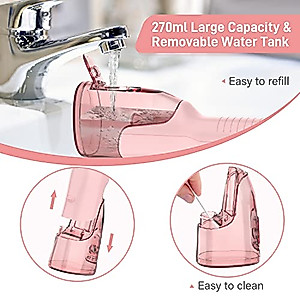 Sejoy Cordless Water Flosser, Water Dental Flosser Water Flossers for Teeth Portable Oral Irrigator Rechargeable for Home Travel Office, 270ML IPX7 Waterproof 5 Cleaning Modes and 5 Jet Tips