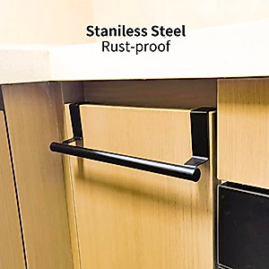 Qflushor Cabinet Door Towel Holder, Over Cabinet Towel Bar, Kitchen Over Cupboard Door Towel Holder, Stainless Steel Dish Towel Holder for Cabinet Door, Matte Black, 2 Pack