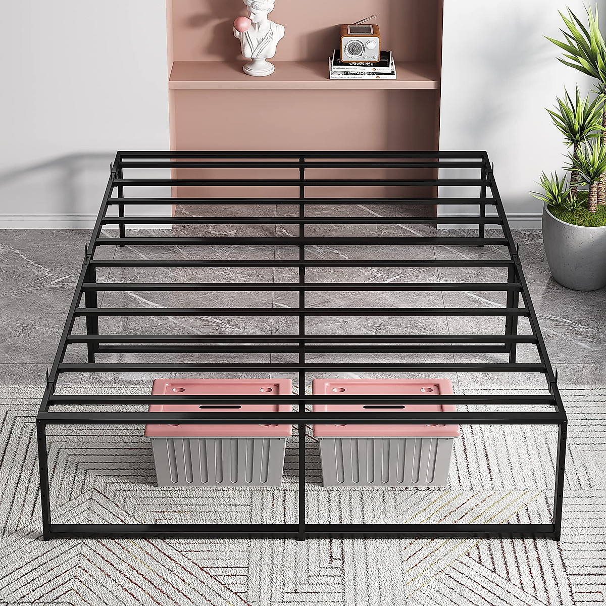 GAOMON Full Size Bed Frame, Metal Full Bed Platform Frame 14 Inch with 3 in 1 Steel Support, No Box Spring Needed Easy to Assemble Black Sturdy Bedframe - Full