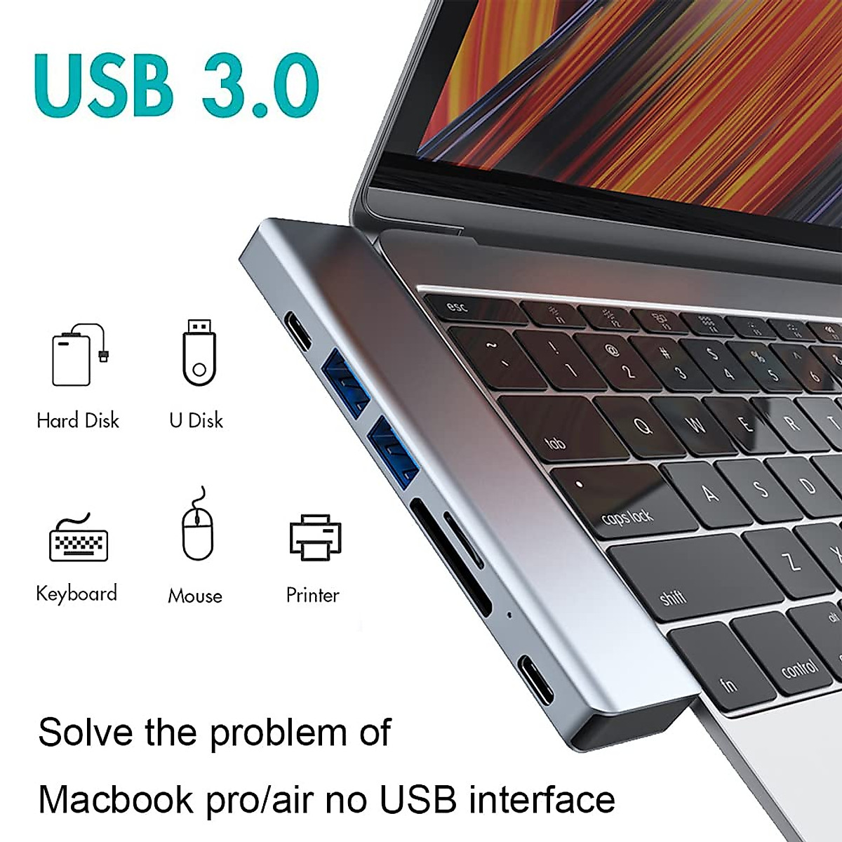 SLAUNT USB C Hub for MacBook Pro 7-in-2 USB C Adapter MacBook Multiport Dongle with 4KHDMI, USB 3.0&2.0, TF/SD Card Reader, USB-C and Thunderbolt 3 Compatible with MacBook Pro Air 2020 2019 2018