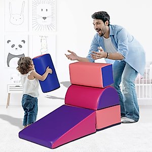 JOYMOR Soft Foam Climbing Blocks 5-Pieces Set, Crawl and Climb Foam Blocks, Beginner Toddler Climber with Slide & Ramp, Indoor Active Play Structures for Babies and Toddlers Age 1-3