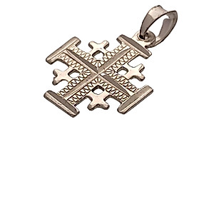 Sterling Silver (925) Jerusalem Crusader's cross Pendant Handcrafted in the Holy Land. Engraved by diamond cutting machine.