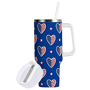 ARGTILDN 30 oz Tumbler 4th of July Hearts Insulated Travel Mug with Handle and Straw Lid Stainless Steel Vacuum Coffee Cup Tea Beverage Container Water Bottles for Car Sports office