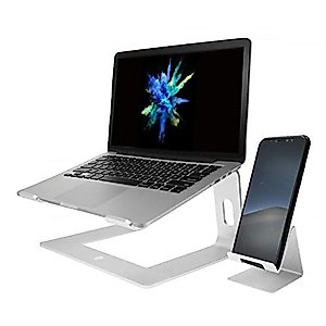 StepUp 2in1 2022 model Laptop Stand For Desk and phone Holder, Docking Ergonomic Aluminum Elevated Stands, Portable Computer Riser, Fits All Raised Devices ipad, Notebook, Macbook Pro 10-17 inch Black