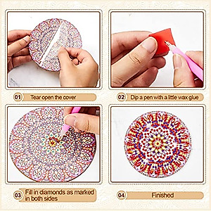 5 Pcs Diamond Painting Coasters DIY Mandala Coaster for Drinks with Holder Round Wooden Cute Coasters Bar Coasters for Beginners Adults Kids Art Craft Supplies Kinds of Cups Table Housewarming Gifts