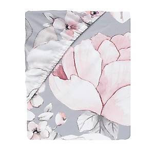 Lambs & Ivy Signature Botanical Baby Watercolor Floral Cotton Crib Sheet - Gray