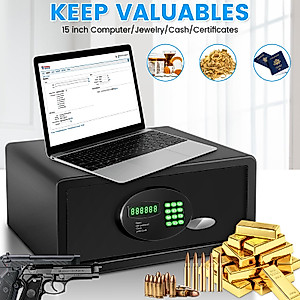 1.25 Cu ft Home Safe Fireproof Waterproof, Hotel Safe Box with Programmable Electronic Keypad & Spare Keys, Steel Security Safe with USB Port, Fireproof Safe for Laptop A4 Documents Jewelry Medicine