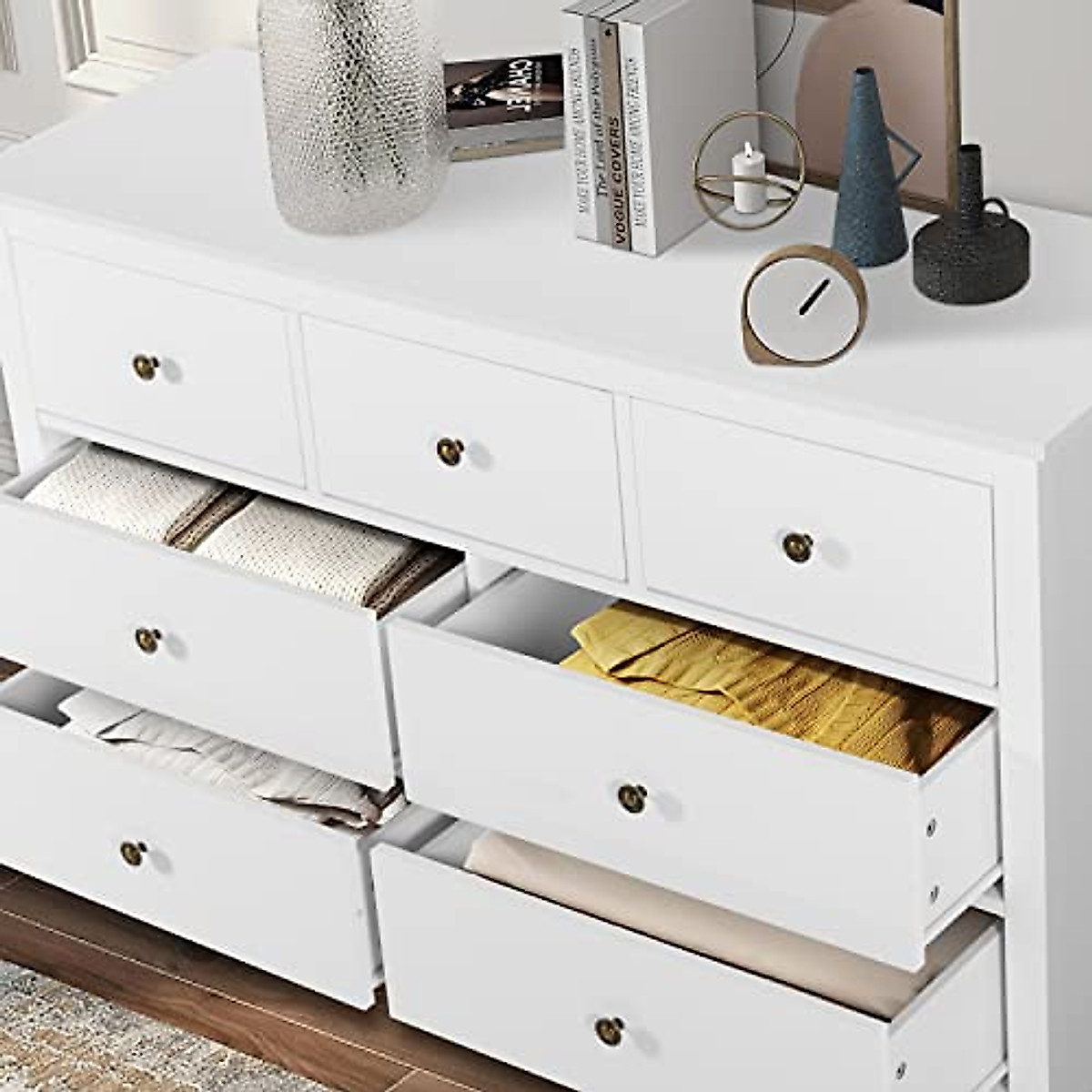 Yokstore White Dresser for Bedroom, 7 Drawer Dresser, Wooden Bedroom Dresser, Modern Storage Chest of Drawers for Living Room, Hallway, Entryway, Bedroom Furniture