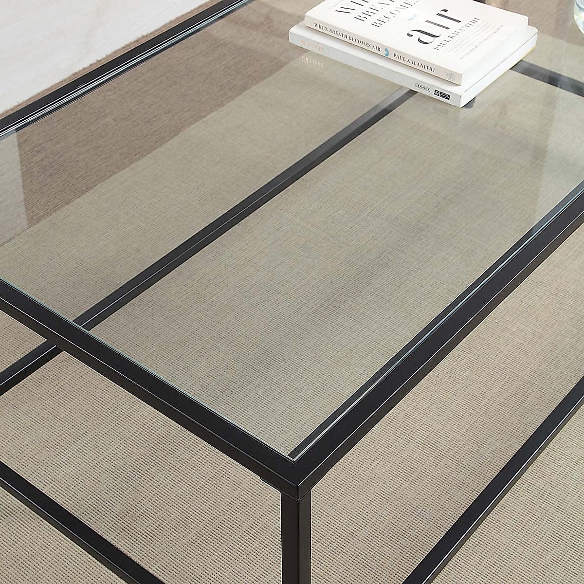 CAWS 22" W Black End Table, Tempered Glass Rectangle Side Table, Night Stand, Modern Minimalist Table, 21.97"L x 18"W x 22"H