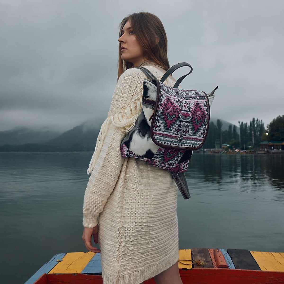 Myra Bag Western Leather Backpack Bag for Women - Flapover Upcycled Cowhide Bag Mia