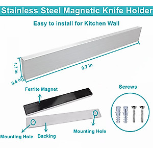 Magnetic Knife Holder for Wall, Knife Magnetic Strip Magnetic Knife Holder for Refrigerator Mount Knife Rack Kitchen Utensil Holder Metal Tool Holder Knife Block Kitchen Organizers Accessories 10 Inch