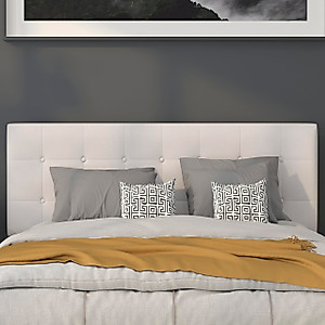 BizChair Button Tufted Upholstered Queen Size Headboard in White Vinyl