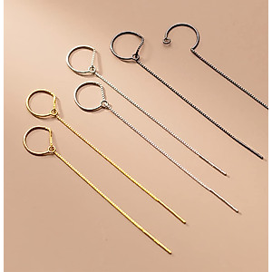 Reffeer Solid 925 Sterling Silver Dangle Chain Earrings Tassel Threader for Women Long Dangle Earrings Minimalist (B-18K Gold)