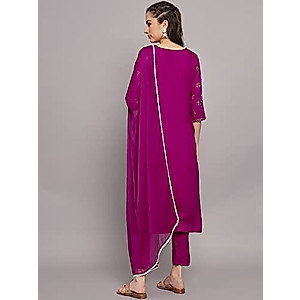Chandrakala Women's Rayon kurti 3/4th Sleeve Straight Kurti Pant Set,Small,Purple (K228PUR1)